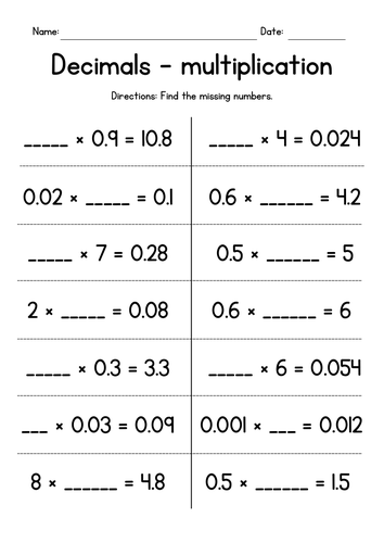 Multiplying Decimals by Whole Numbers - Missing Numbers | Teaching ...