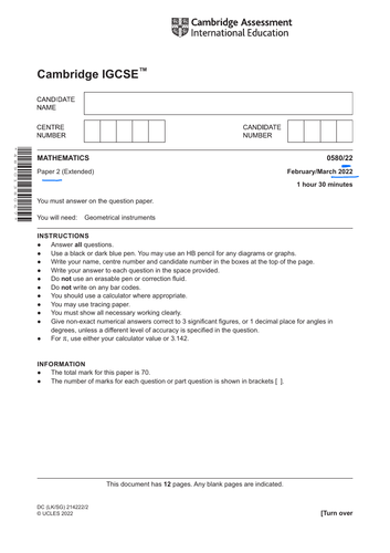 iGCSE Mathematics 0580 Feb March 2022 Paper 22 Walkthrough | Teaching ...
