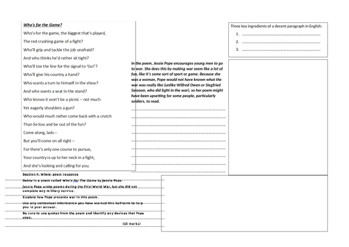 War Poetry - KS3 full scheme of work | Teaching Resources