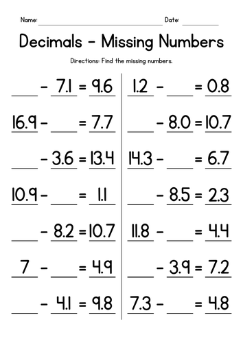 Adding & Subtracting Decimals BUNDLE Addition & Subtraction Practice ...