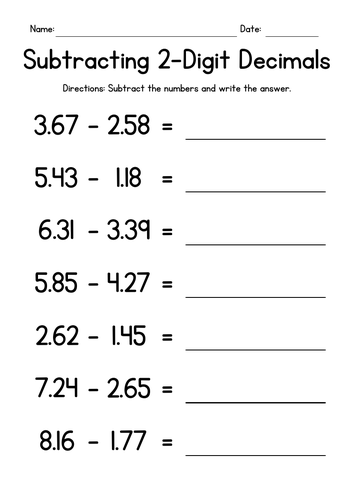 Adding & Subtracting Decimals BUNDLE Addition & Subtraction Practice ...
