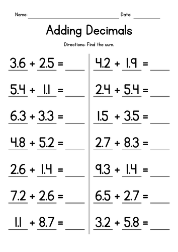 Adding Decimals - Addition Worksheets | Teaching Resources