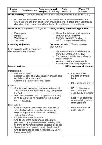 Year 3 Character Description The Twits Teaching Resources
