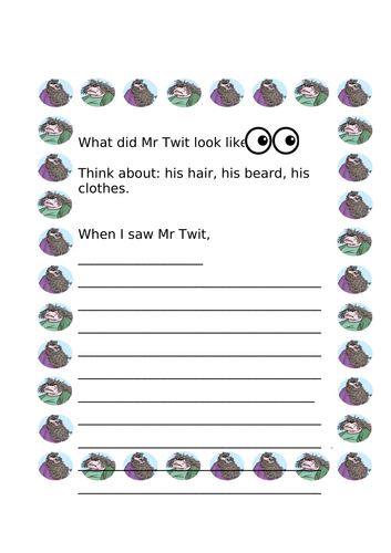 Year 3 Character Description The Twits Teaching Resources