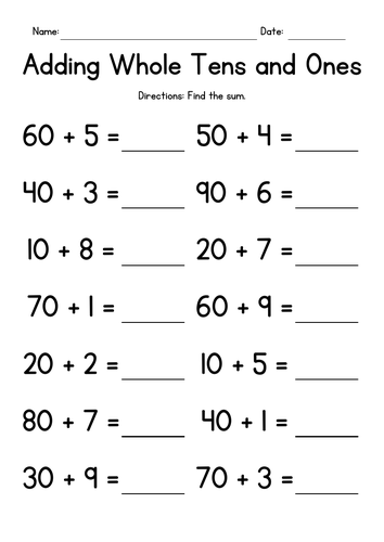 Adding Whole Tens and Ones - Addition Worksheets | Teaching Resources