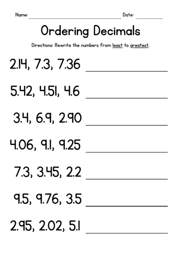 Ordering Decimals Worksheets | Teaching Resources