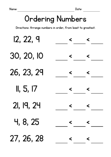 Ordering Numbers Worksheets | Teaching Resources
