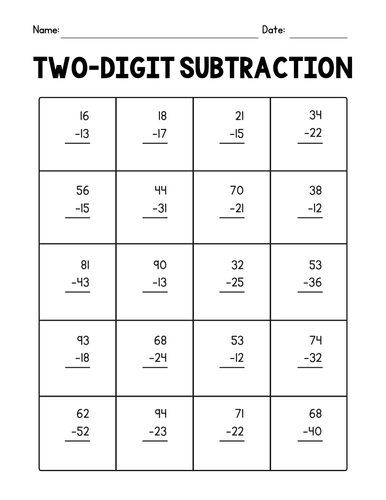 Two-Digit Subtraction Worksheets | Teaching Resources