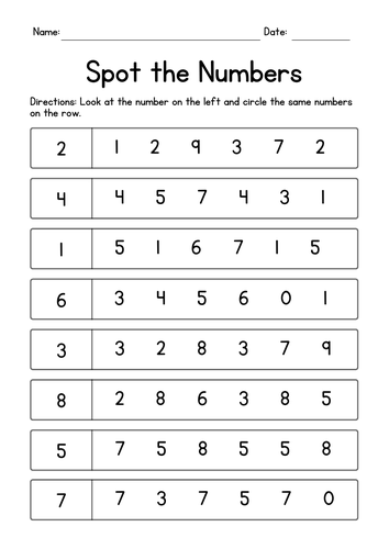 Spot The Numbers Worksheets | Teaching Resources