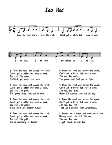 Ida Red - Boomwhacker Video and Sheet Music | Teaching Resources