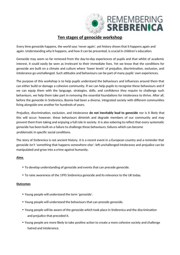 Ten Stages of Genocide Workshop - Plan | Teaching Resources