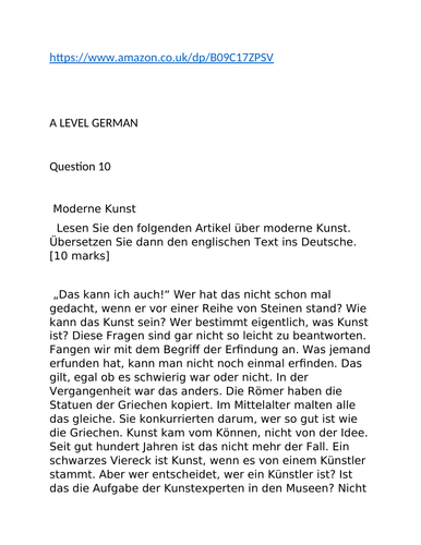 German A Level - Question and Answer to a Translation Question A* ...