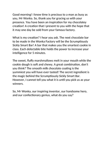 Charlie and the Chocolate Factory - Persuasive Speech to Mr Wonka ...