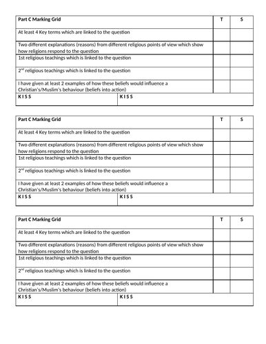 Eduqas Marking Grid for self assessment and teacher assessment (c style ...