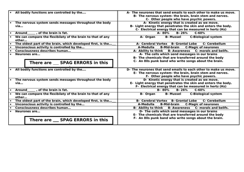 The BRAIN- Starter/Plenary MINI QUIZ | Teaching Resources