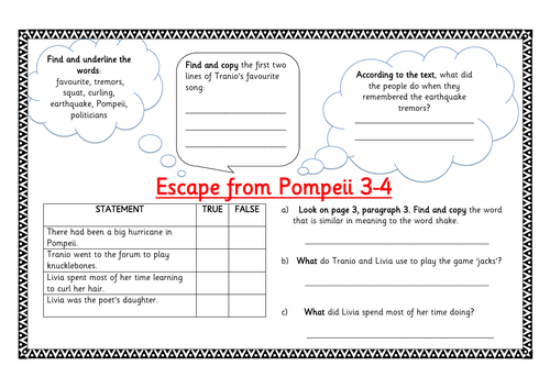 Escape From Pompeii Comprehension Mats Shared / Guided Reading ...