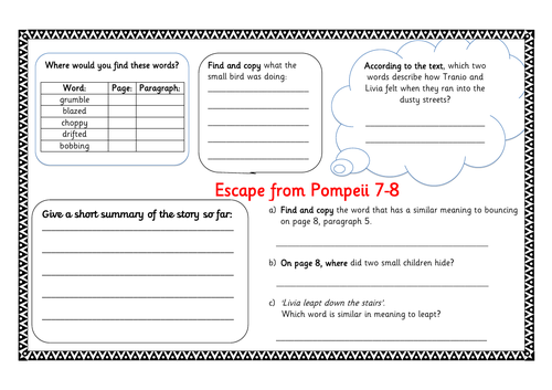 Escape From Pompeii Comprehension Mats Shared / Guided Reading ...