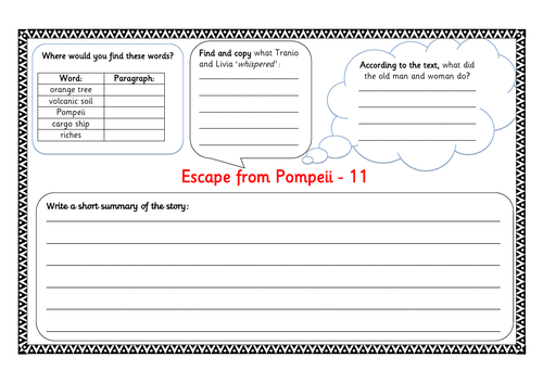 Escape From Pompeii Comprehension Mats Shared / Guided Reading ...
