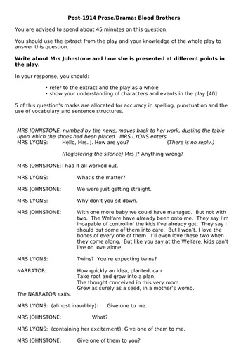 Eduqas GCSE English Literature - Blood Brothers 6 Week SOW + Revision ...