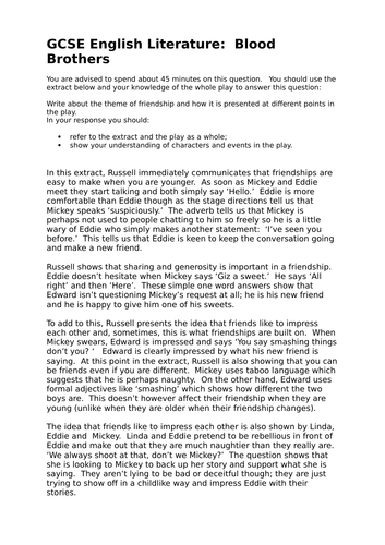 Eduqas GCSE English Literature - Blood Brothers 6 Week SOW + Revision ...