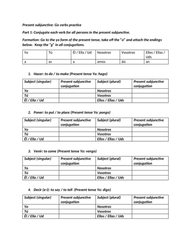 Go verbs present subjunctive practice | Teaching Resources