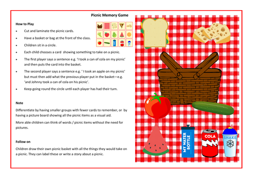 Picnic Memory Game | Teaching Resources