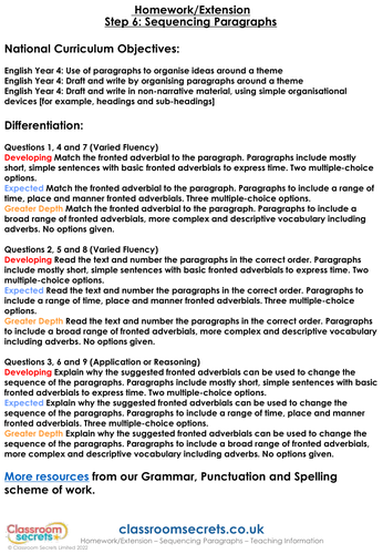 Grammar Year 4 Sequencing Paragraphs Homework Extension | Teaching ... Grammar Year 4 Sequencing Paragraphs Homework Extension | Teaching ...