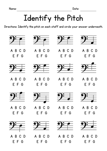 Identify The Pitch Music Worksheets - Note Reading Practice Sheets ...
