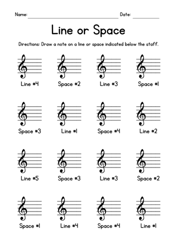Line or Space Music Worksheets - Drawing Notes | Teaching Resources