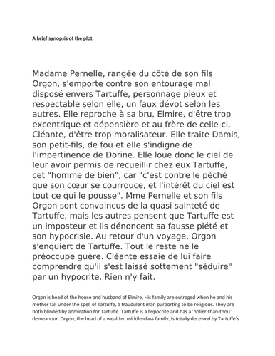 A LEVEL FRENCH / UNDERGRADUATE B.A. TARTUFFE revision notes - synopsis ...