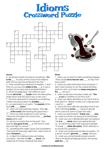 ESL/EFL Idioms Crossword Puzzle-5 (20 idioms) | Teaching Resources