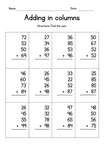 Adding & Subtracting Numbers in Columns BUNDLE - Vertical Addition ...