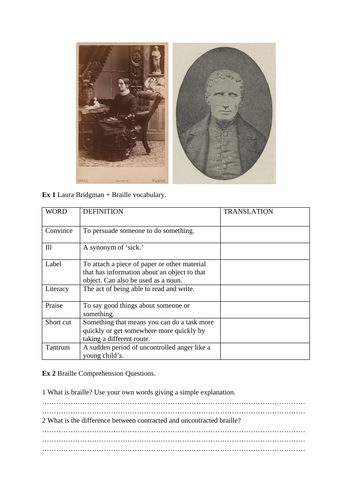 Helen Keller, Laura Bridgman, Braille and Charlotte Brown comprehension ...