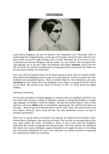 Helen Keller, Laura Bridgman, Braille and Charlotte Brown comprehension ...