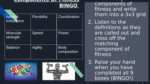 BTEC Sport Components Of Fitness BINGO- Starter/Plenary Game | Teaching ...