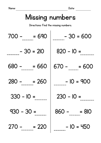 Adding & Subtracting Whole Tens and Hundreds BUNDLE - Add & Subtract ...