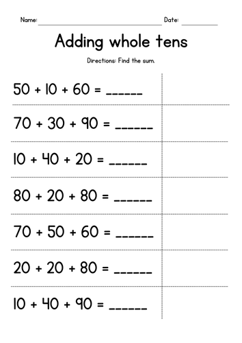 Adding Whole Tens (three 2-digit numbers) | Teaching Resources
