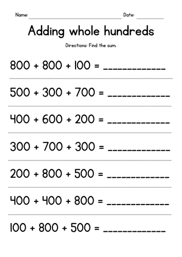 Adding & Subtracting Whole Tens and Hundreds BUNDLE - Add & Subtract ...