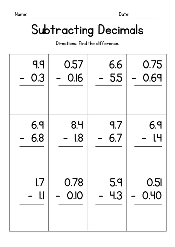 Decimal Addition And Subtraction Worksheets