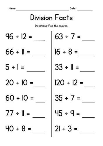 Division Facts Worksheets | Teaching Resources