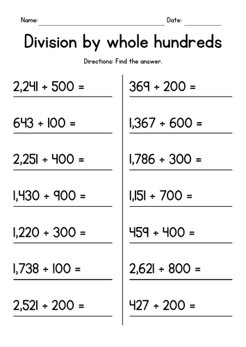 Division by Whole Hundreds (with remainder) | Teaching Resources