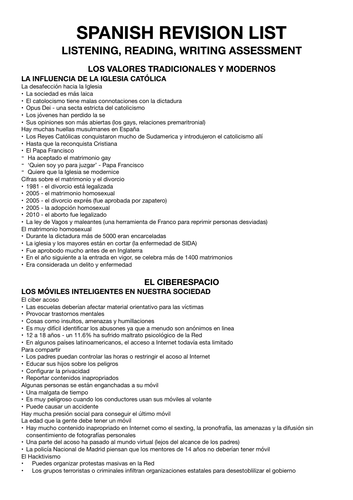 AQA A-Level Spanish Full Revision List | Teaching Resources