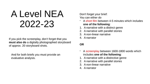 A Level Film Studies NEA Brief Resource Pack | Teaching Resources