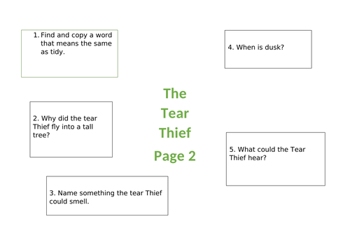 Reading comprehension questions based on the book The Tear Thief ...