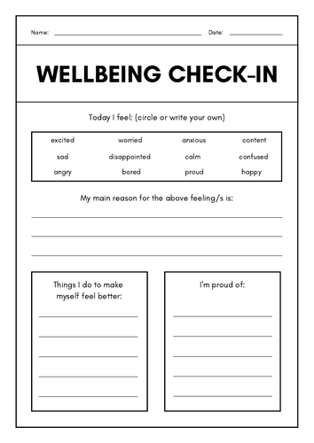 Wellbeing Check-In - Student Reflection Printable Templates | Teaching ...