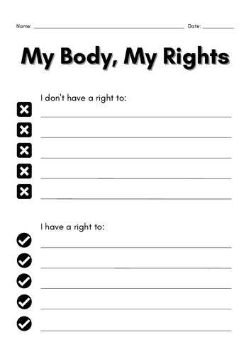 My Body, My Rights - Child Safety Worksheet - Printable Template ...