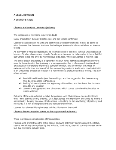 A LEVEL ENGLISH LITERATURE REVISION NOTES THE WINTERS TALE | Teaching ...