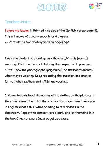 Clothes ESL Lesson Plan For Kids and Early Learners | Teaching Resources