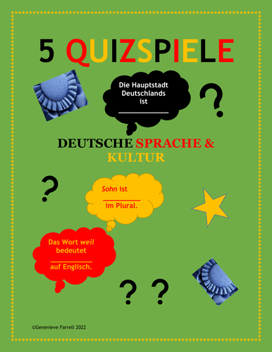 German Quiz Pack - 5 Quizspiele - Sprache & Kultur | Teaching Resources