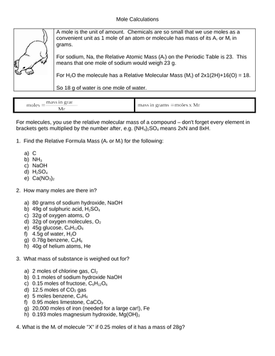 Mole calculations worksheets | Teaching Resources
